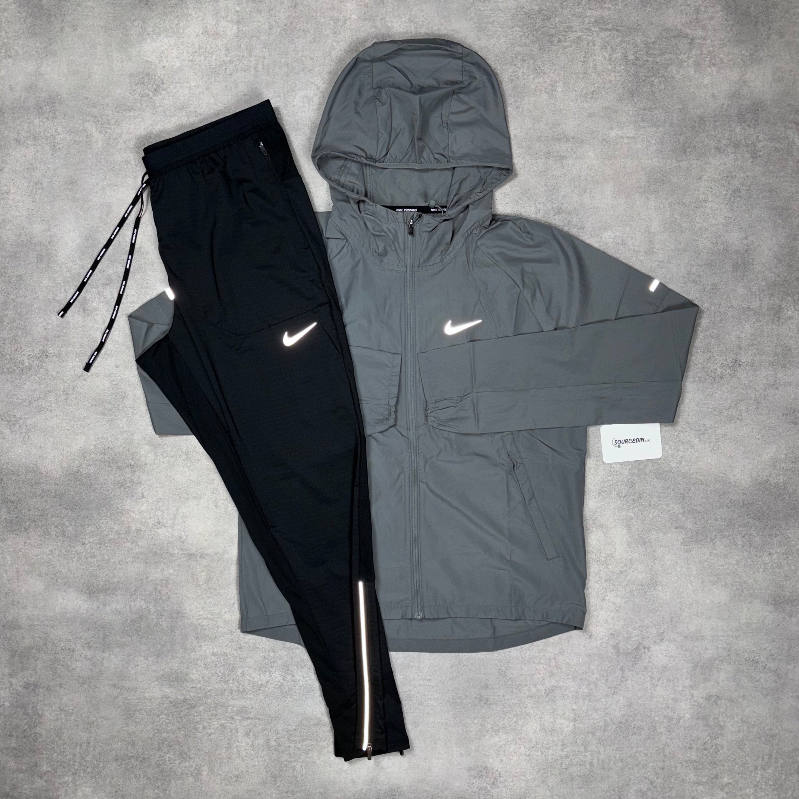 Nike Repel Miler Windrunner Jacket Grey & Black Phenom Bottom Set ...